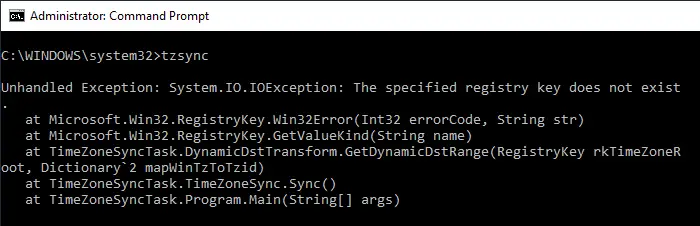 Tzsync.exe Error: Unhandled Exception (System.IO.IOException ... Tzsync.exe Error: Unhandled Exception (System.IO.IOException ...