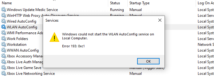 WLAN AutoConfig Service Error 193 0xC1 (WlanSvc) » Winhelponline